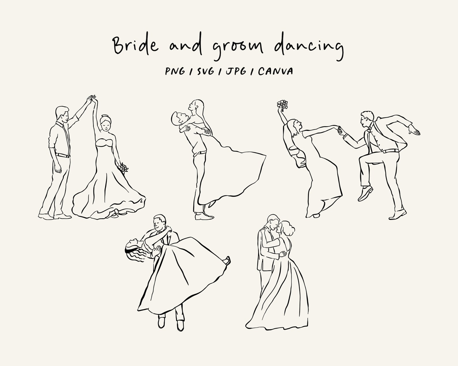 Hand Drawn Couple Dancing. Bride and Groom Dancing SVG /png/canva for ...