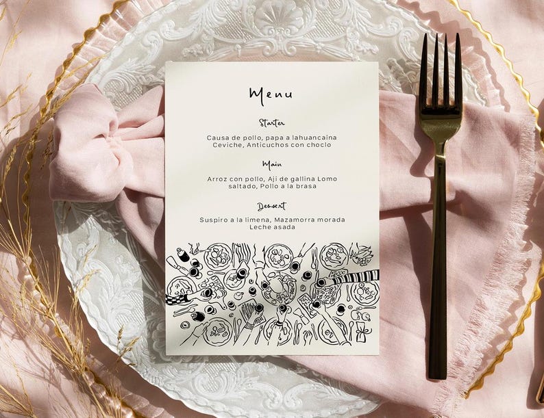 Hand Drawn Dinner Table (SVG, PNG, CANVA). Tablescape for Invitations ...