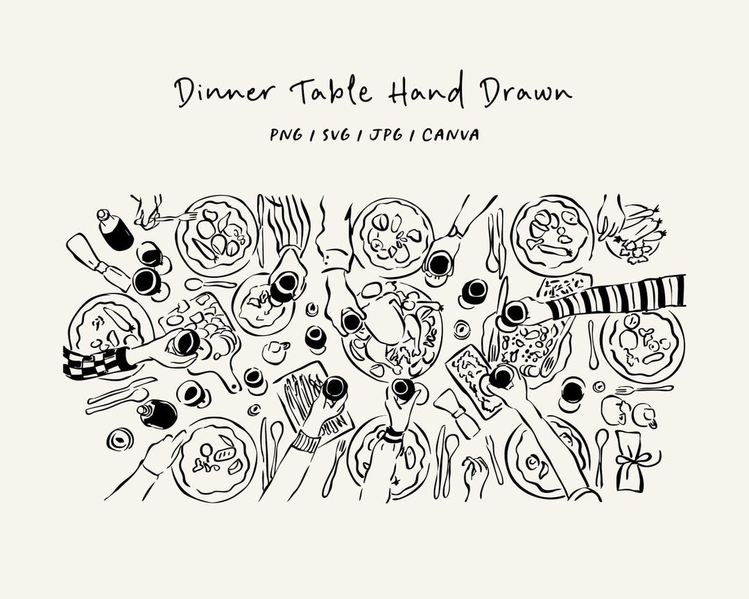 Hand Drawn Dinner Table SVG, PNG, CANVA. Tablescape for Invitation ...