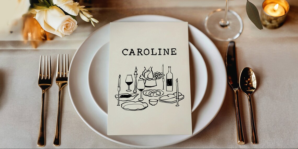 Hand Drawn Dinner Table SVG, PNG, CANVA. Tablescape for Invitation ...