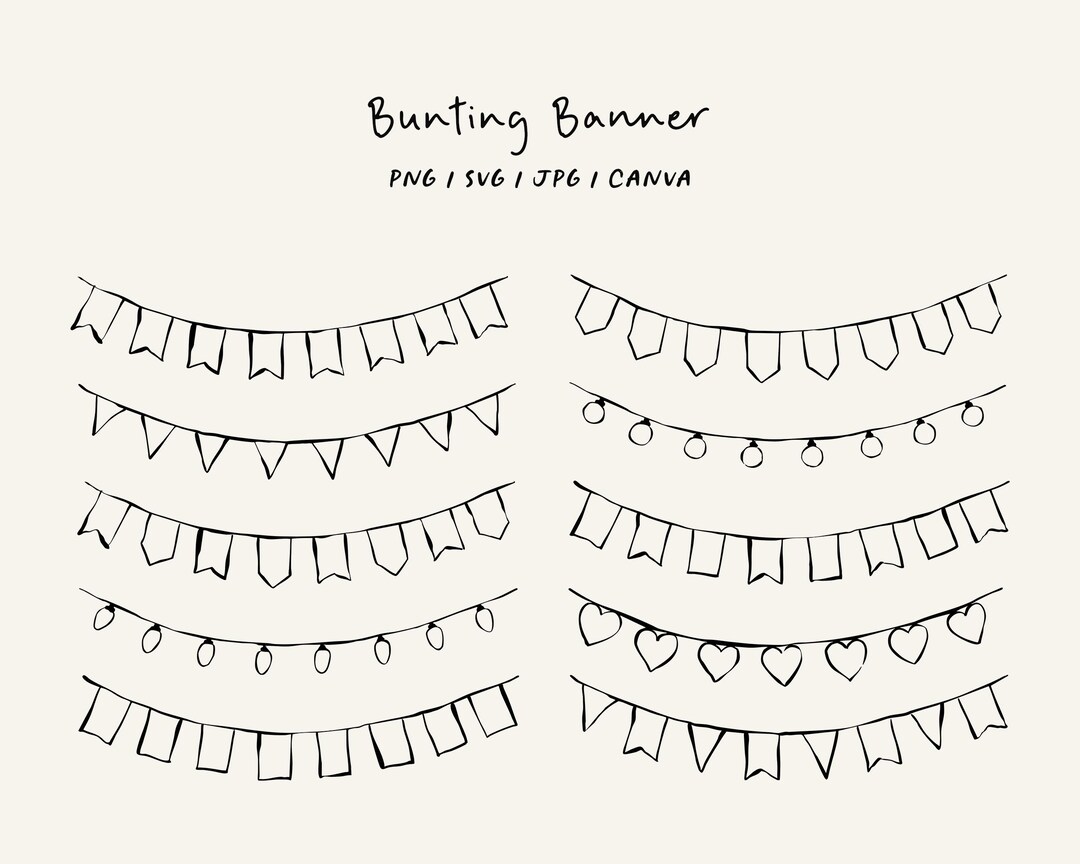 Hand Drawn Bunting Bundle. Party Flags Clipart in SVG / PNG / Canva for ...
