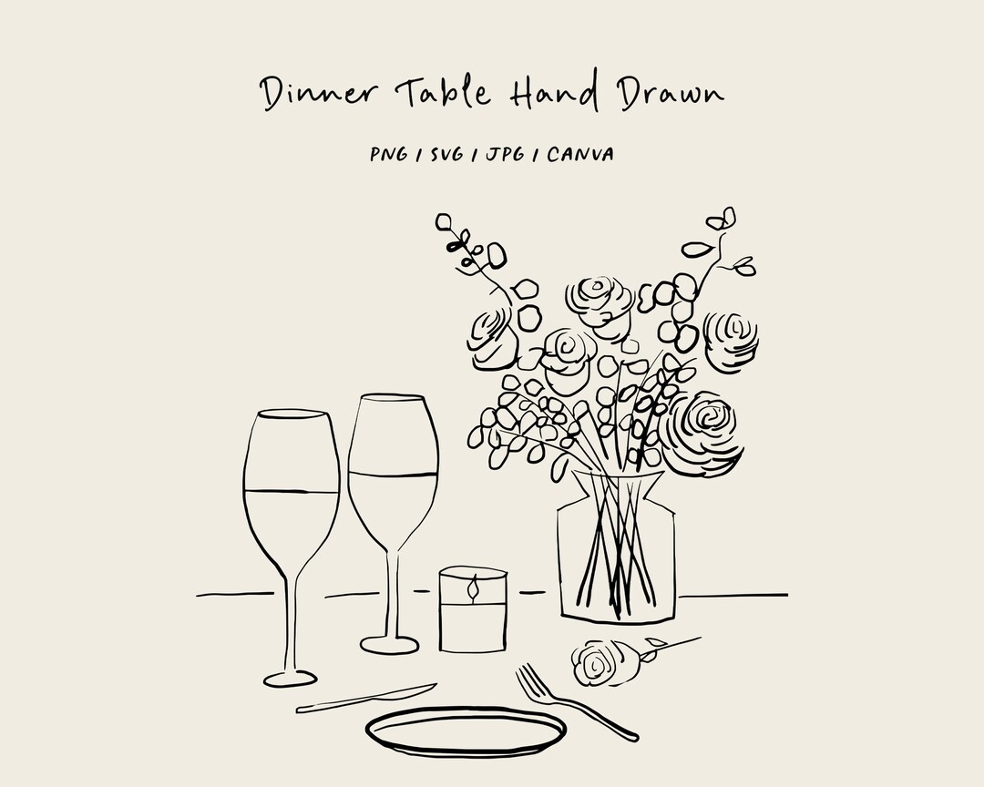 Hand Drawn Dinner Table SVG, PNG, CANVA. Tablescape for Invitation ...