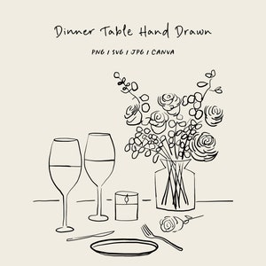 Hand Drawn Dinner Table SVG, PNG, CANVA. Tablescape for Invitation ...