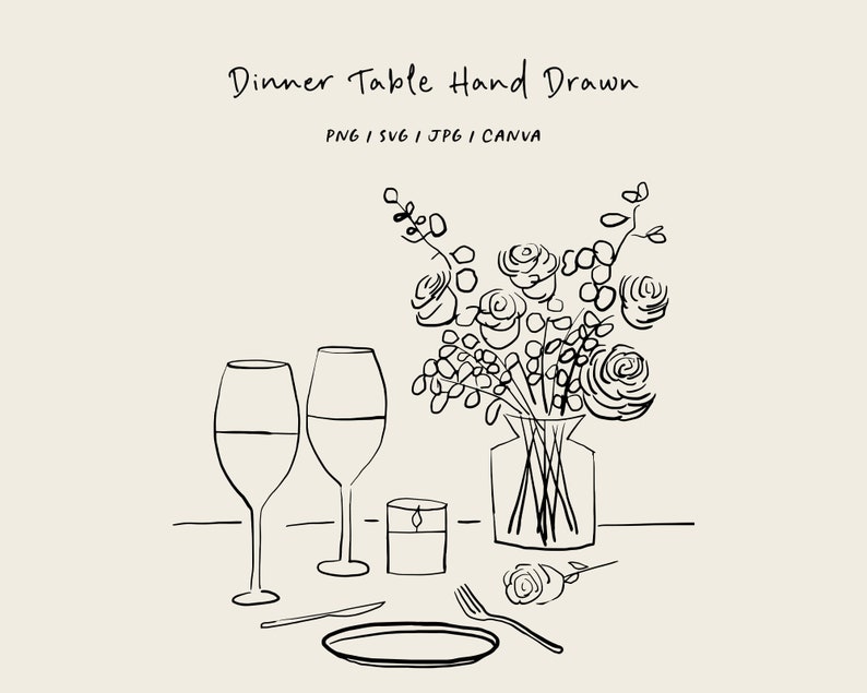 Hand Drawn Dinner Table SVG, PNG, CANVA. Tablescape for Invitation ...