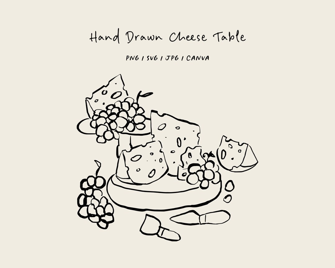 Hand Drawn Cheese Board SVG, PNG, CANVA. Tablescape for Invitation ...