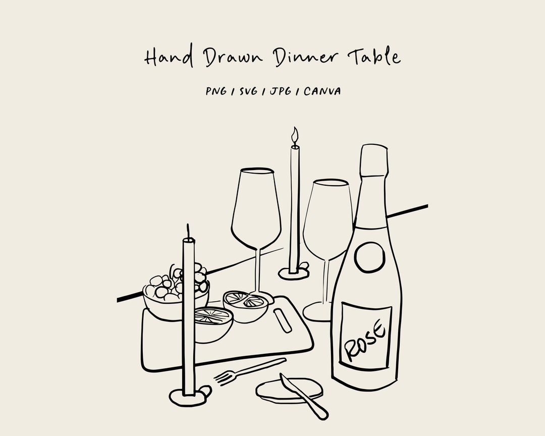 Hand Drawn Dinner Table SVG, PNG, CANVA. Tablescape for Invitation ...