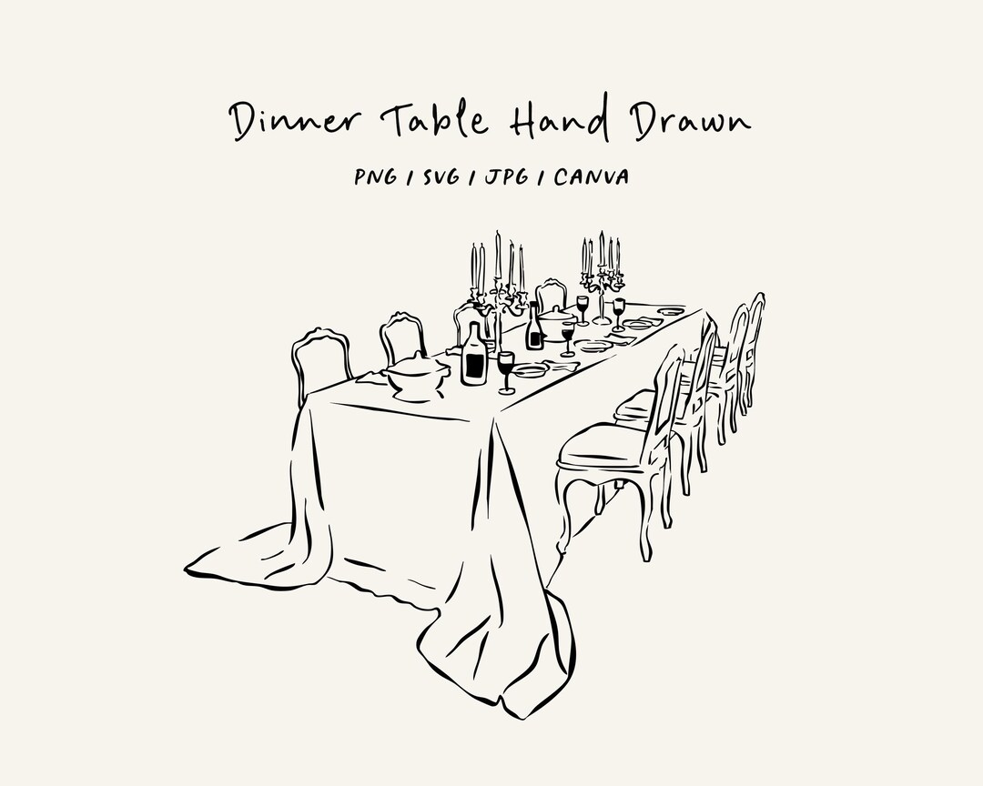 Hand Drawn Dinner Table SVG, PNG, CANVA. Tablescape for Invitation ...