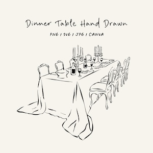 Hand Drawn Dinner Table SVG, PNG, CANVA. Tablescape for Invitation ...