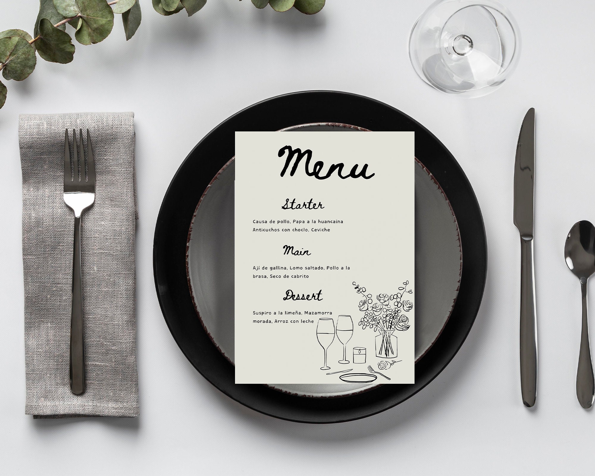 Hand Drawn Dinner Table SVG, PNG, CANVA. Tablescape for Invitation ...