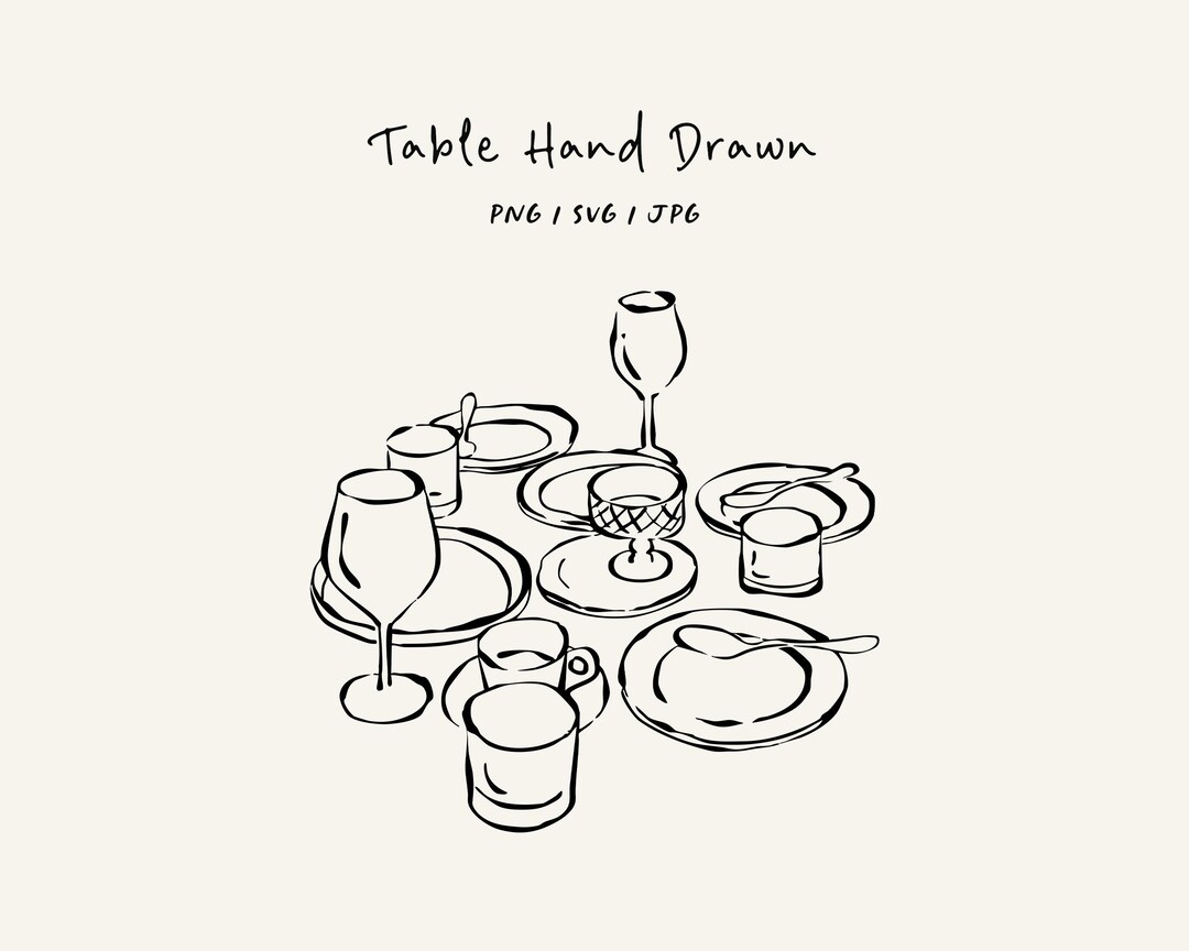 Hand-drawn Dinner Table SVG, PNG, and JPG. Tablescape for Invitations ...