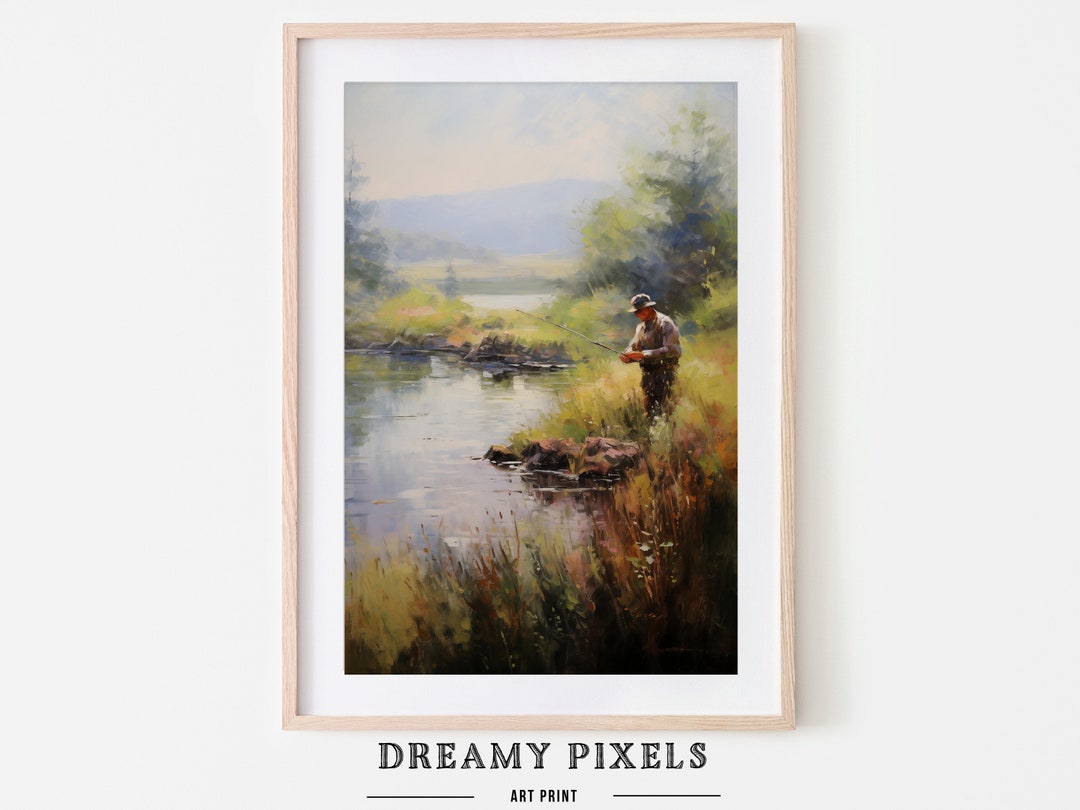 Man Fishing | Art Print | Scenic Painting | DIGITAL DOWNLOAD ...