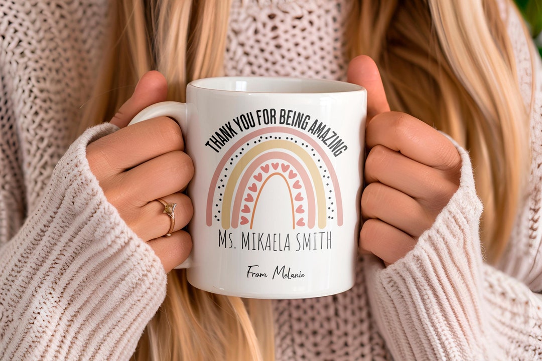 Custom Teacher Mug With Name Rainbow Design, Personalized Thank You ...