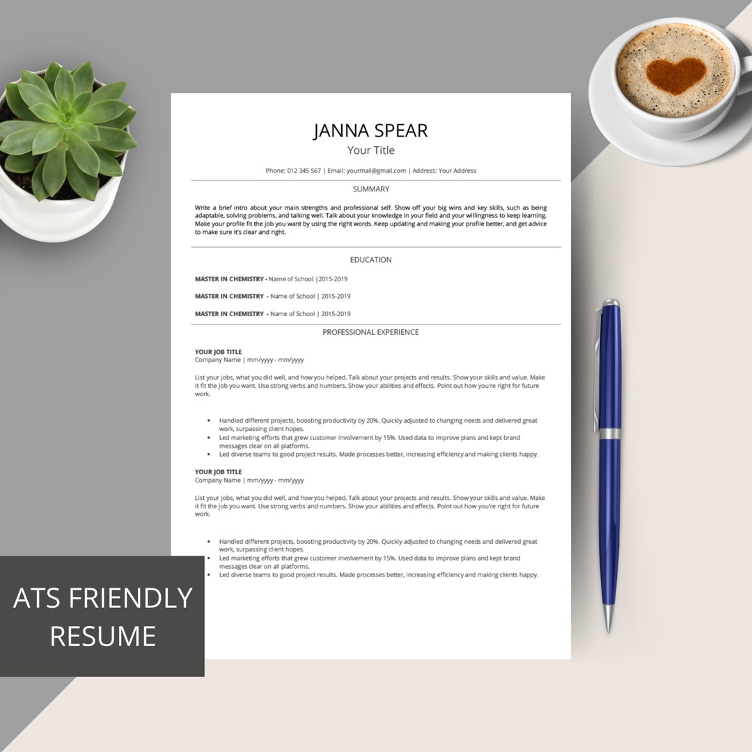 ATS Resume Template, ATS Friendly Resume Template, Google Docs, Word, 1 ...