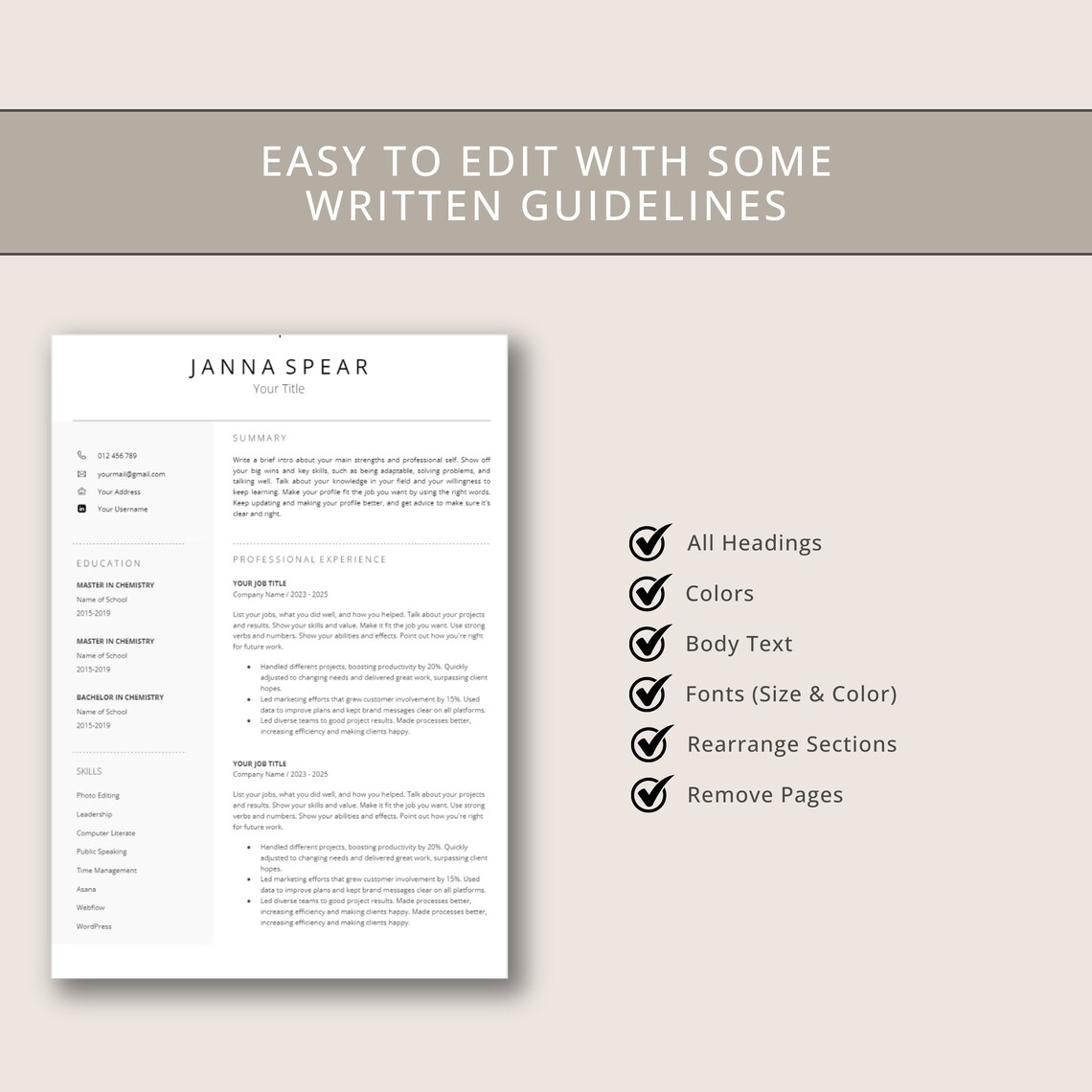 ATS Resume Template, ATS Friendly Resume Template, Google Docs, Word, 1 ...