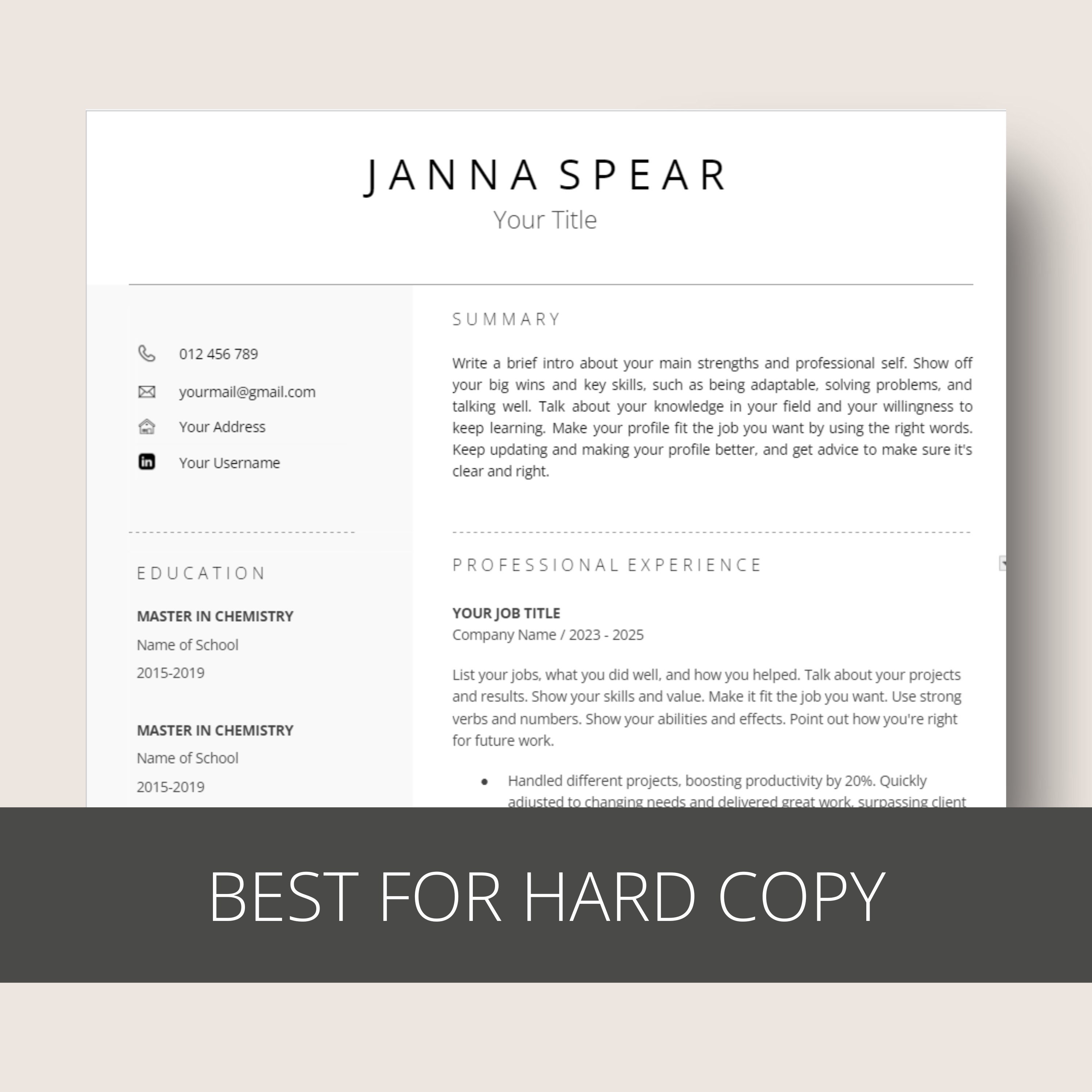 Modern Resume Template for Google Docs, Word, 1-3 Page Resume Template ...