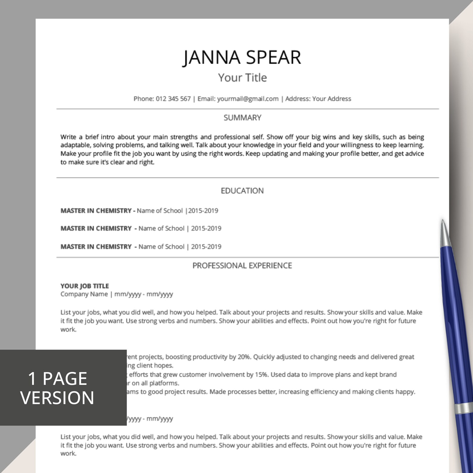 ATS Resume Template, ATS Friendly Resume Template, Google Docs, Word, 1 ...