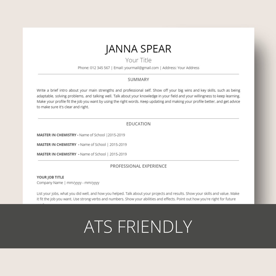 ATS Resume Template, ATS Friendly Resume Template, Google Docs, Word, 1 ...