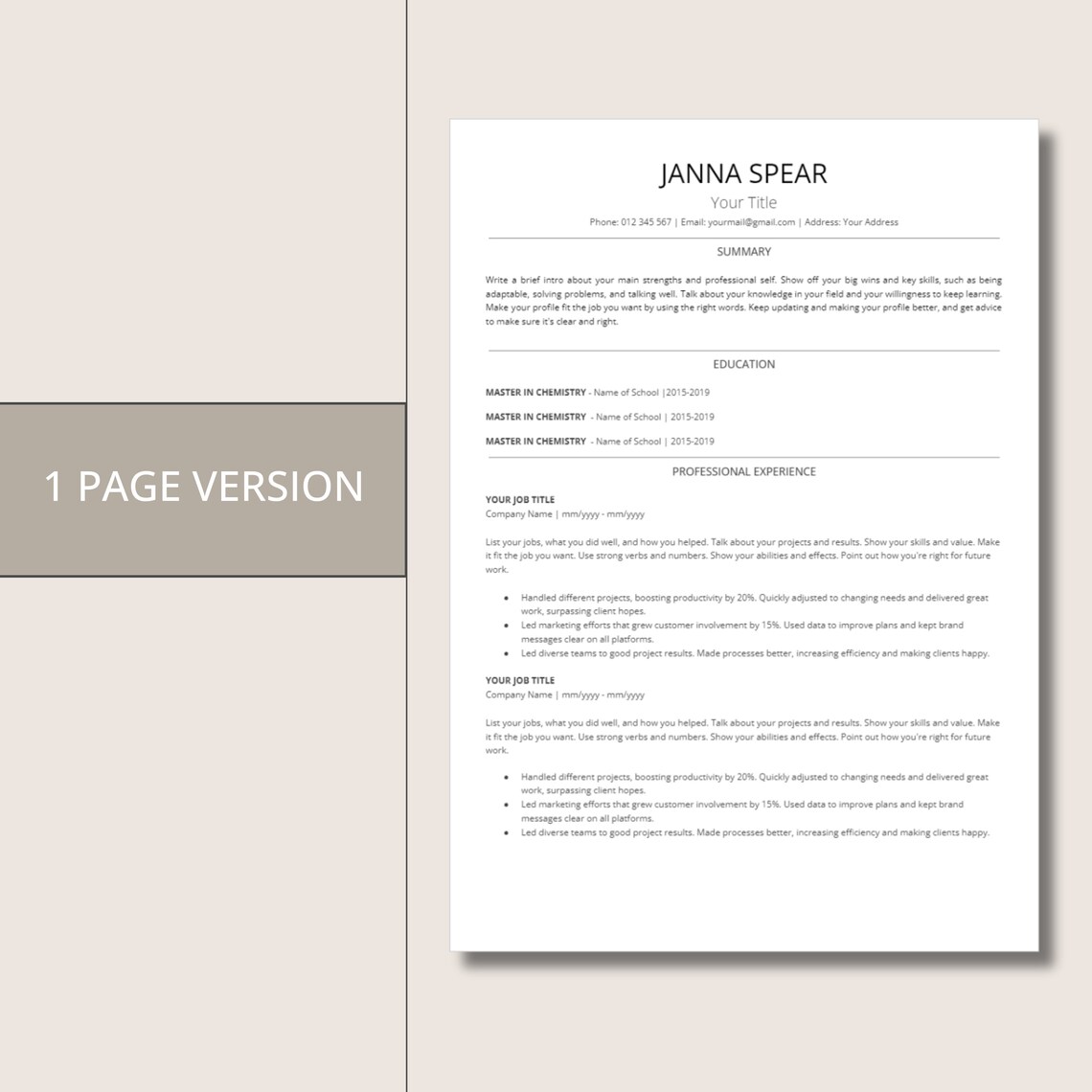 ATS Resume Template, ATS Friendly Resume Template, Google Docs, Word, 1 ...