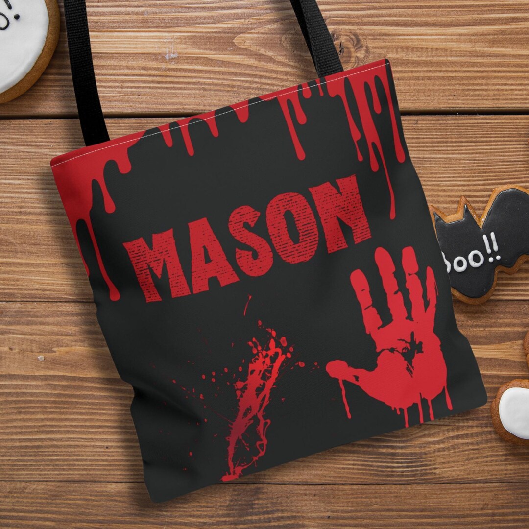 Personalized Scary Halloween Trick or Treat Bag: Bloody Design With ...