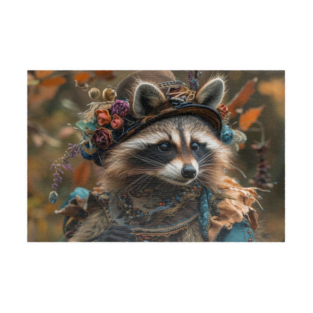 Fancy Raccoon in Floral Hat Puzzle in 110, 252, 520, or 1014 Pieces ...