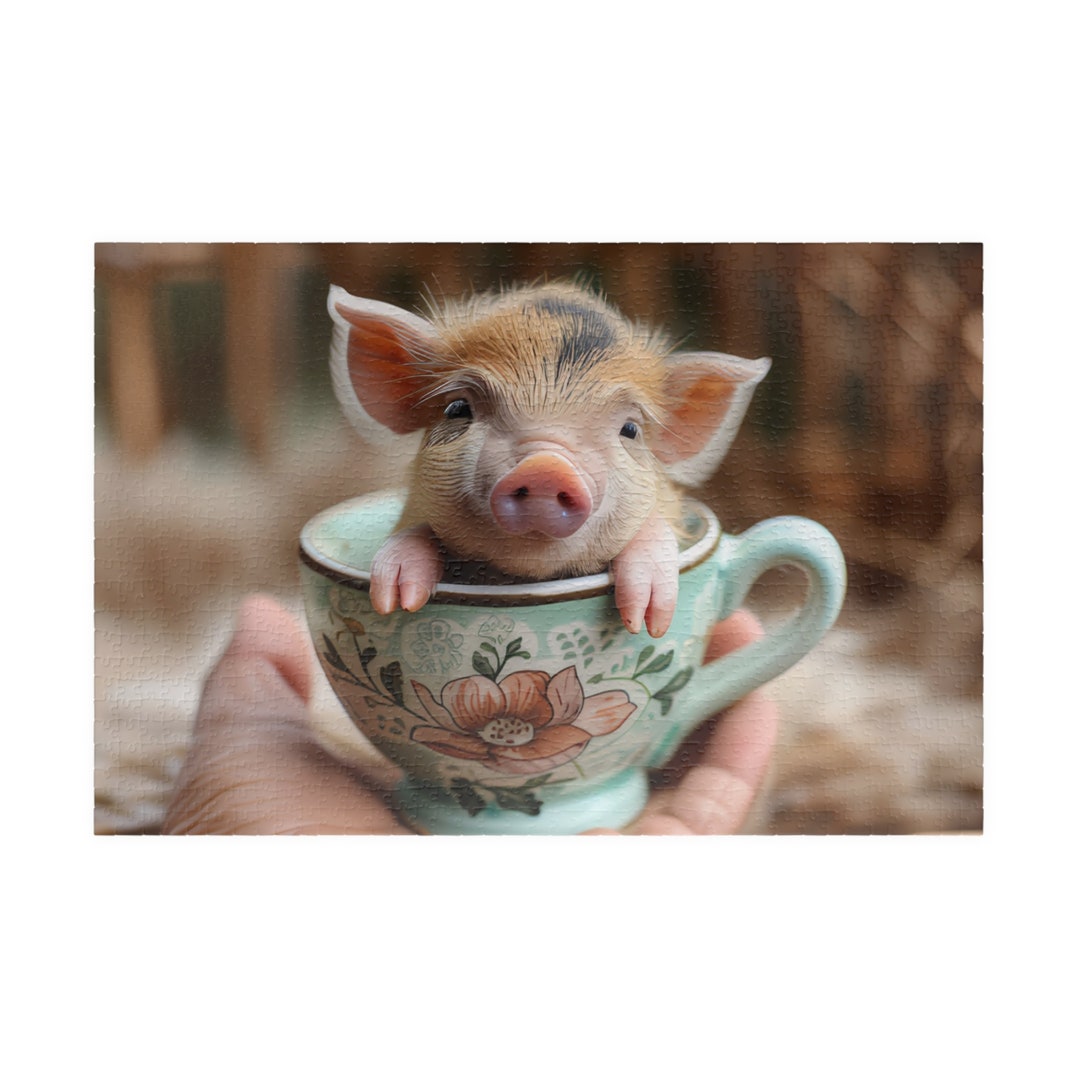 Adorable Tea Cup Piglet Puzzle in 110, 252, 520, or 1014 Pieces, 1000 ...