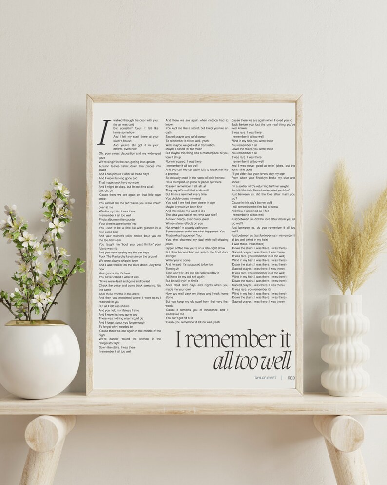 Taylor Swift All Too Well Print 10 Minute Version Lyrics Taylors ...