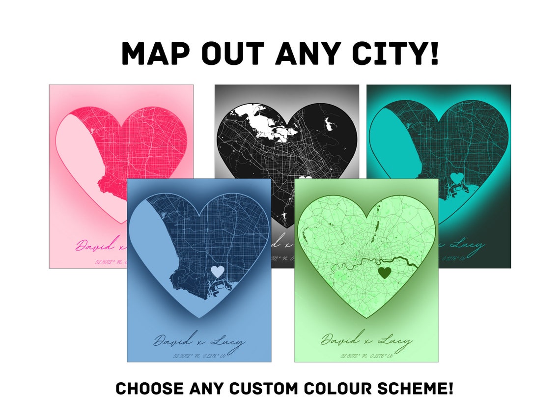Custom Heart Map, Couple Custom Map, Vibrant Map, Couple Map, Couple ...
