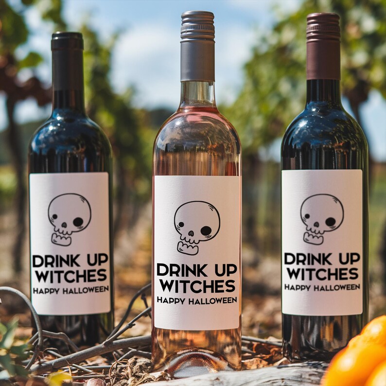 Drink up Witches Halloween Bottle Label, Halloween Party Decor ...