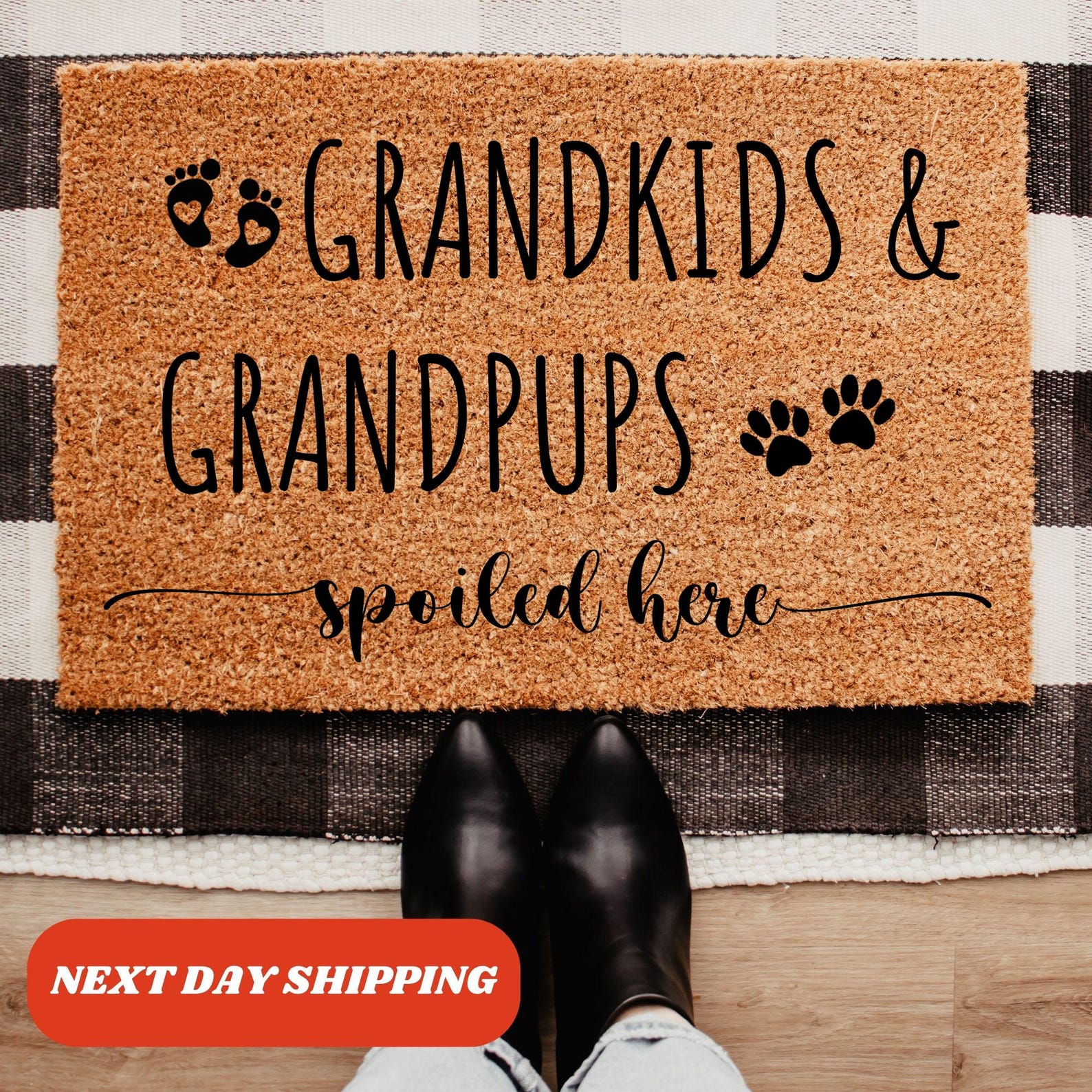 Grandkids and Grandpups Spoiled Here Doormat, Grandma Welcome Mat ...