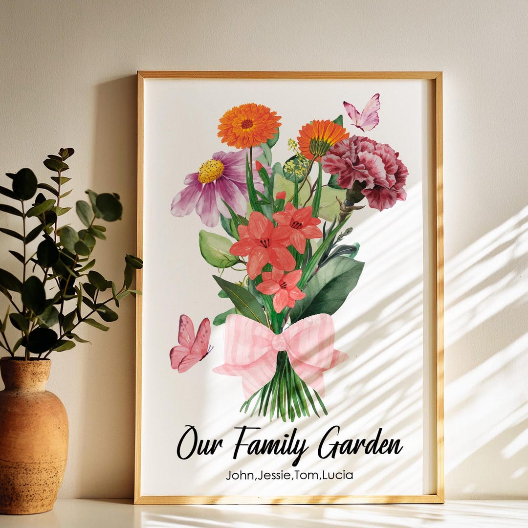 Personalized Birth Flower Framed Print, Birth Flower, Handmade Decor ...