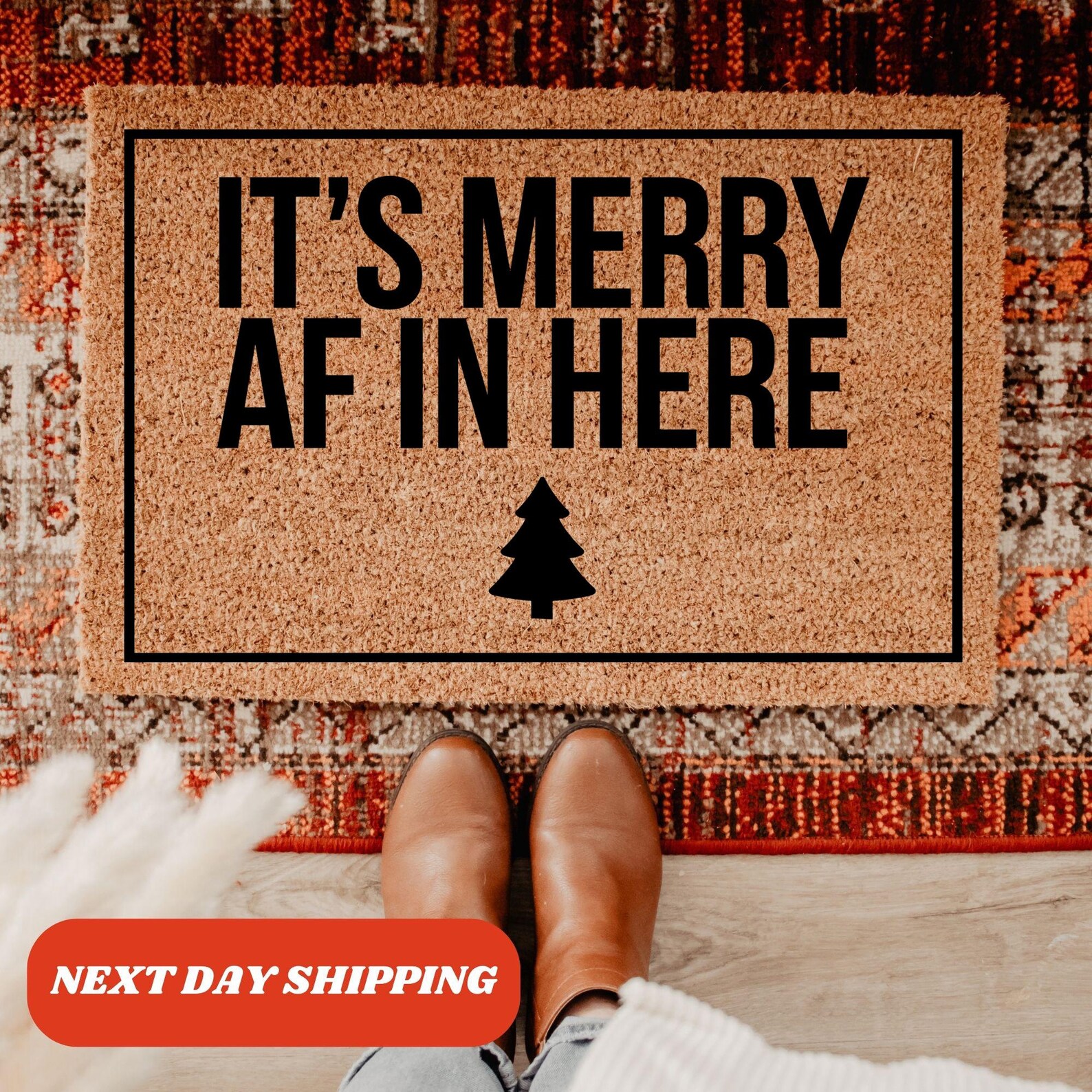 It's Merry AF in Here Door Mat, Christmas Home Decor, Christmas Porch ...