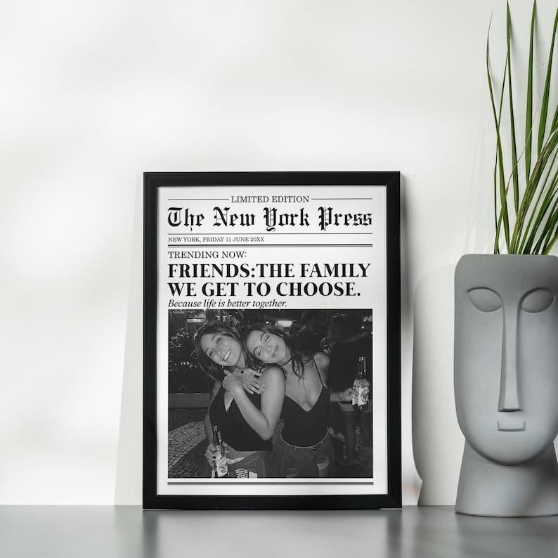 Custom Best Friend Newspaper Framed Print, Friends Wall Art, Friendship ...