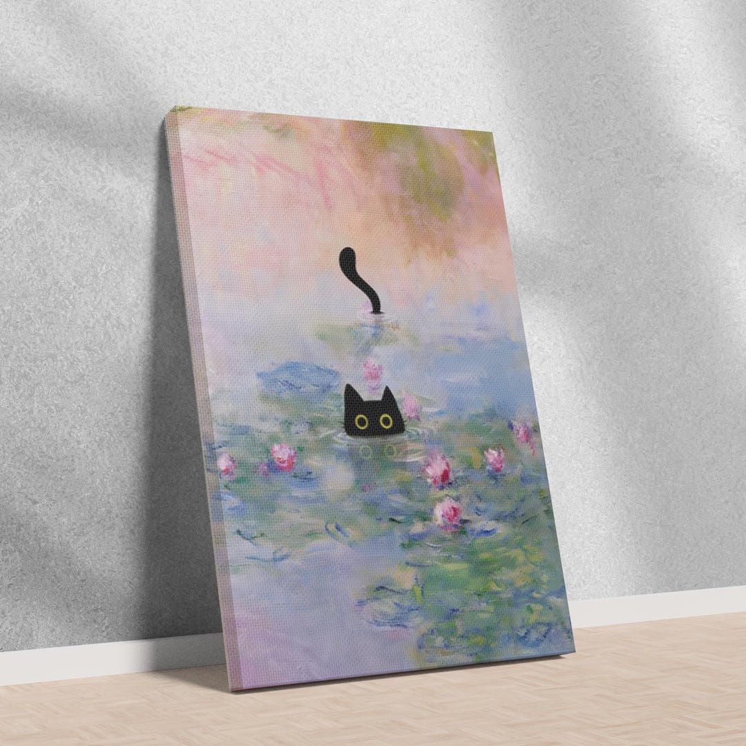 Monet Waterlily Cat Print, Claude Monet Cat Poster, Cat Art, Floral ...