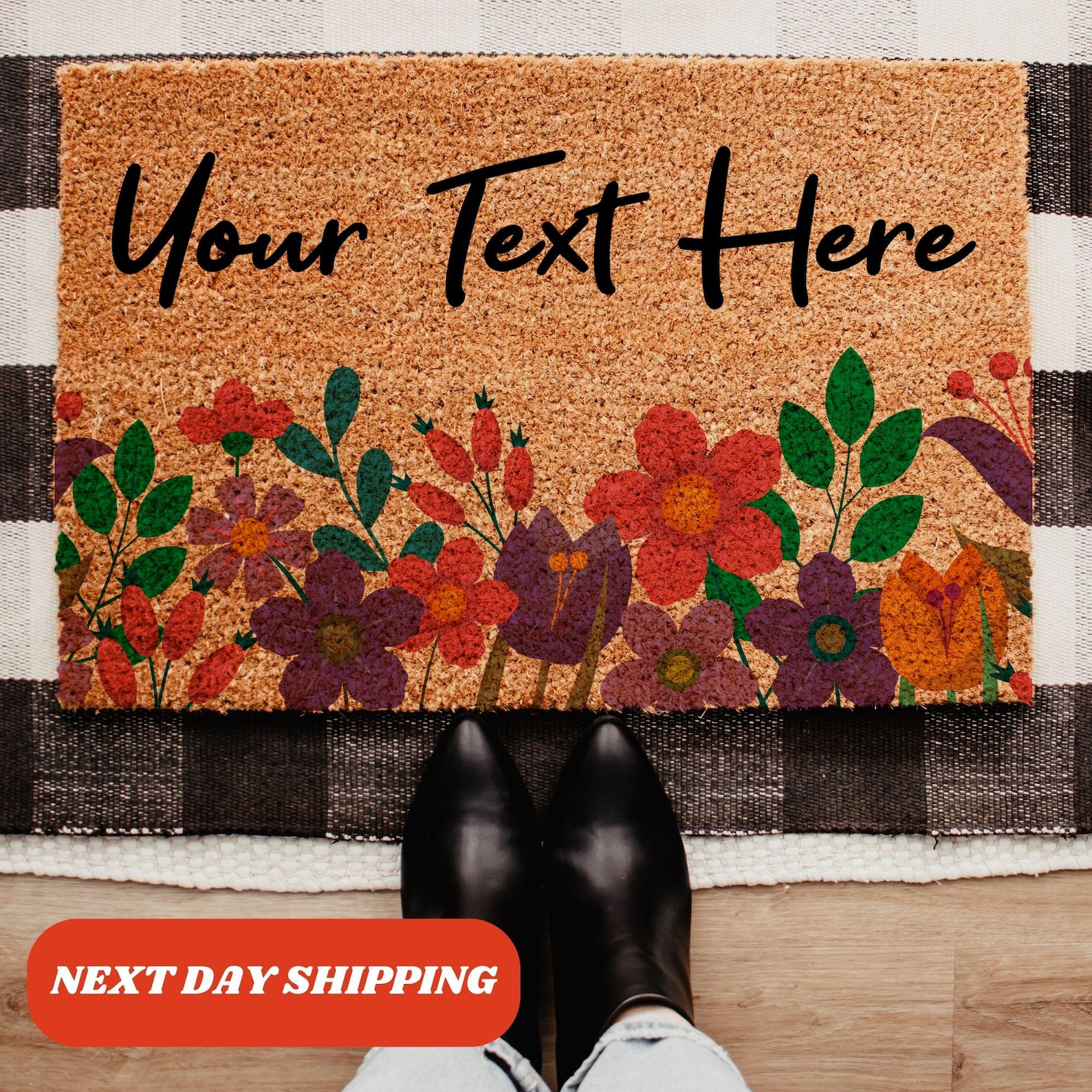 Custom Colorful Floral Doormat, Personalized Doormat, Custom Doormat ...