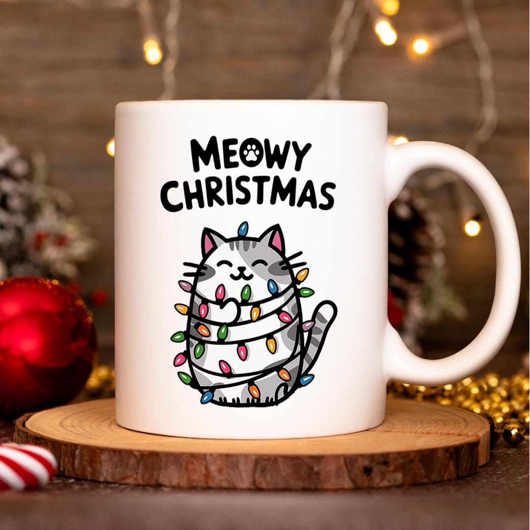 Meowy Christmas Mug, Cute Christmas Mug, Christmas Cats Mug, Cat Lover ...