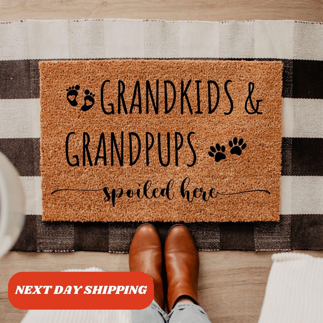 Grandkids and Grandpups Spoiled Here Doormat, Grandma Welcome Mat ...