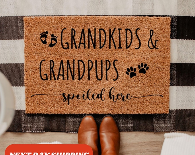 Grandkids and Grandpups Spoiled Here Doormat for Grandma Welcome Mat ...