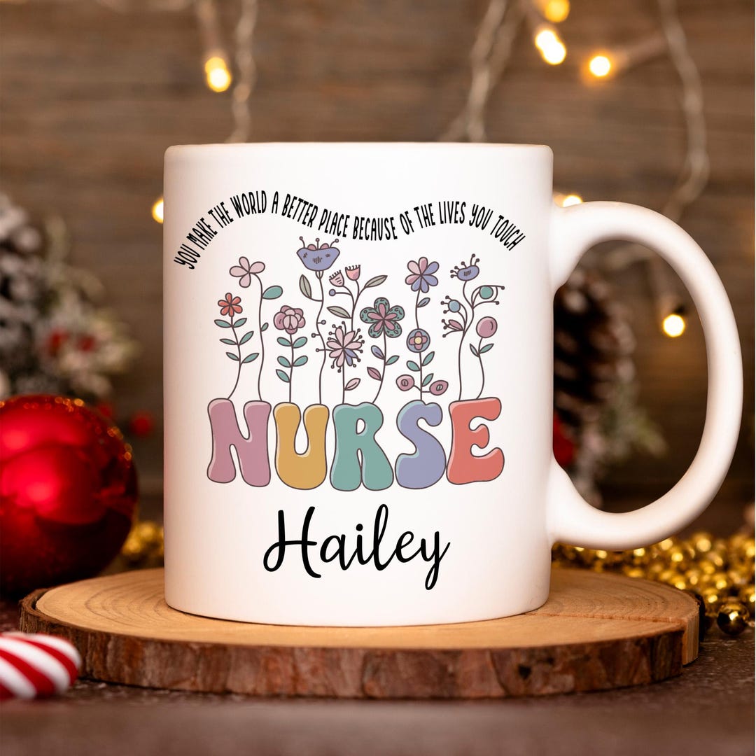 Custom Nurse Mug, Gift for Nurse, Nurse Day Presents, Floral Name Mug ...