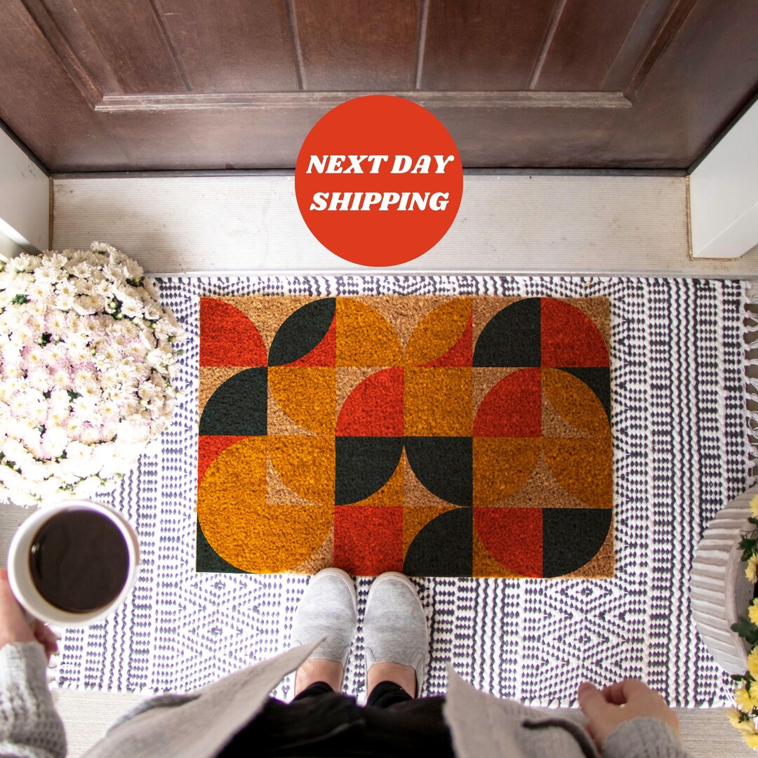 Colorful Bauhaus Inspired Geometric Doormat, Front Porch Decor, Outdoor ...