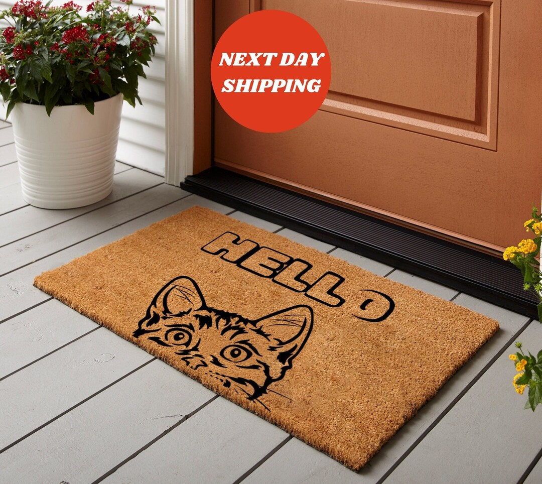 Doormat Tabby Cat Hello, Bengal Cat Peeking Doormat, Welcome Mat, Funny ...
