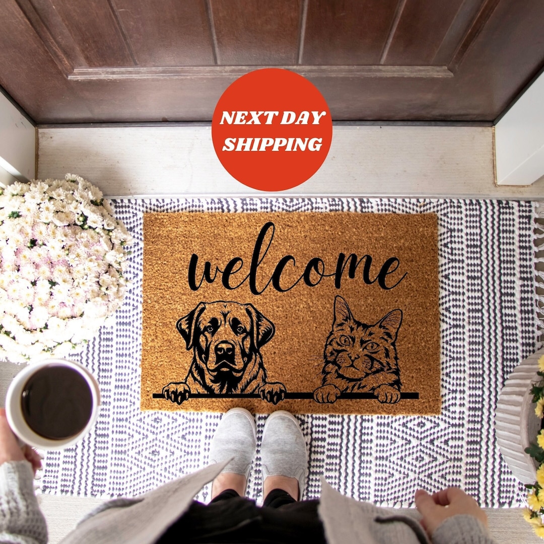 Personalized Dog and Cat Gift, Welcome Mat Cats and Dogs, Custom Dog ...