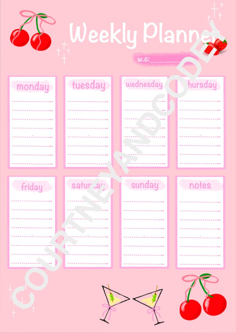 Digital Weekly Planner PRINTABLE Weekly Calendar Planner Page Weekly ...