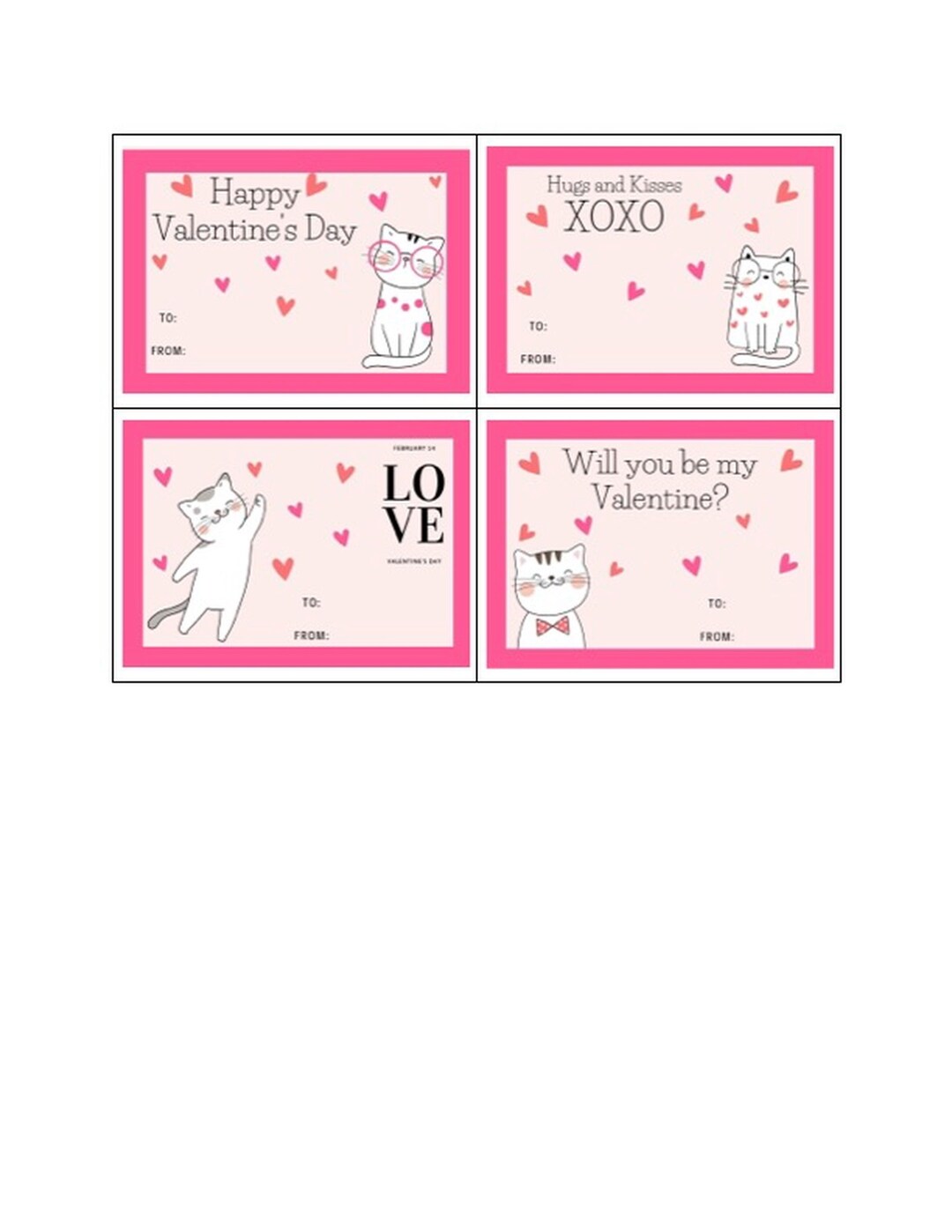 Printable Cat Valentines Day Cards, Elementary Valentines Cards ...