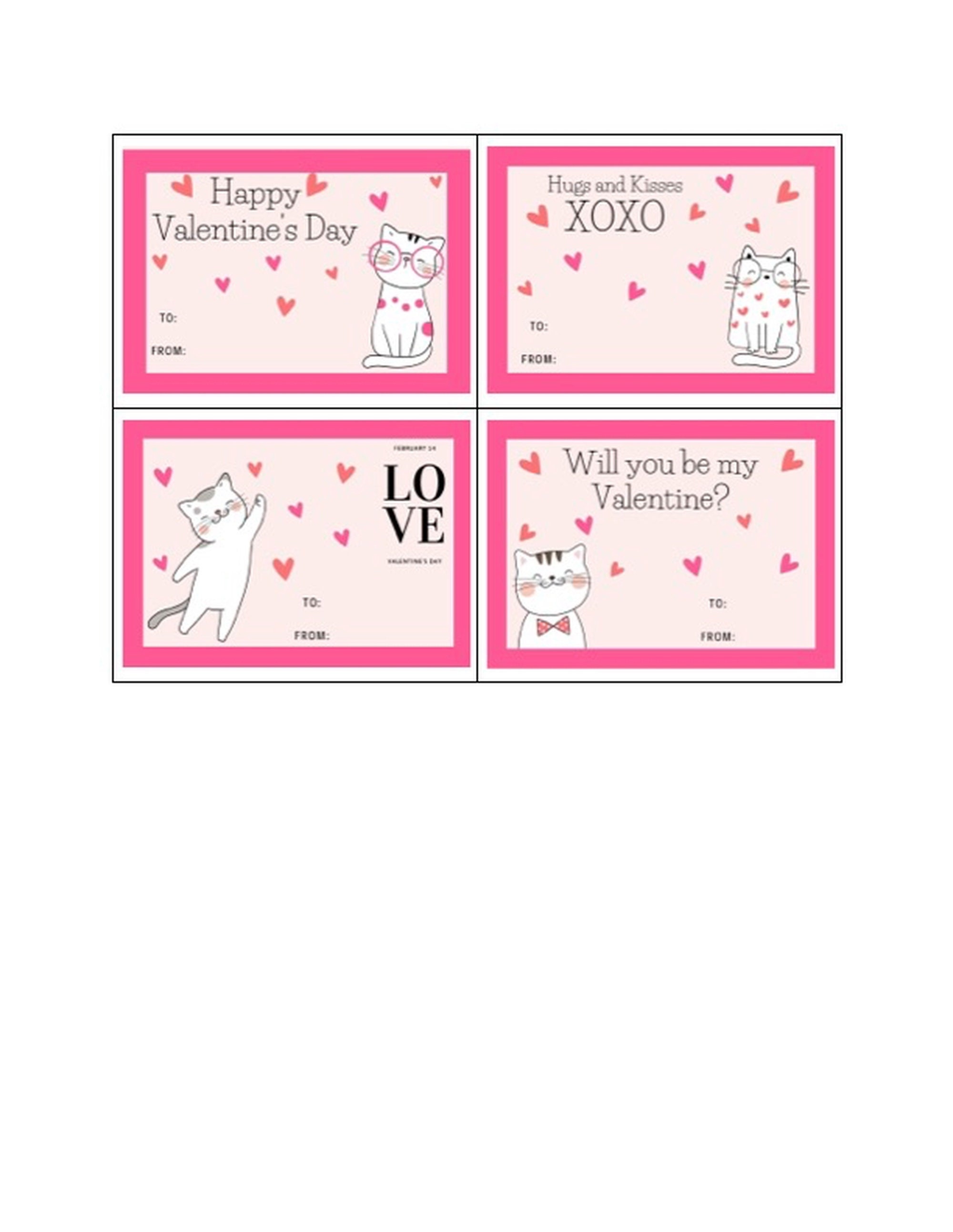 Printable Cat Valentines Day Cards, Elementary Valentines Cards ...