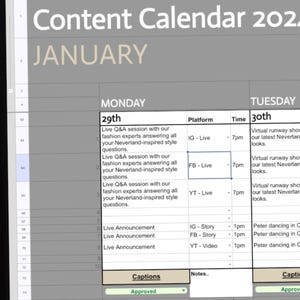 Social Media Content Calendar | Online Content Organizer | Content ...