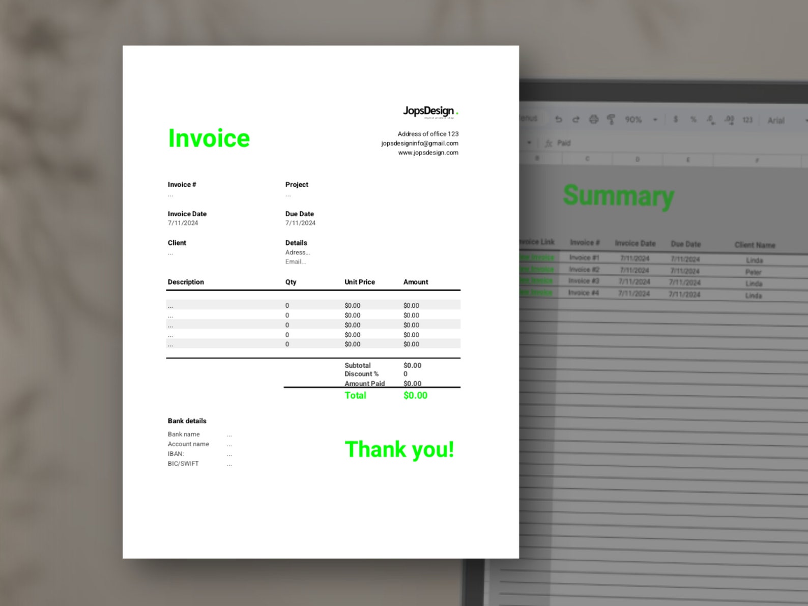 Professional Google Sheets Invoice Template With Automated Summary ...