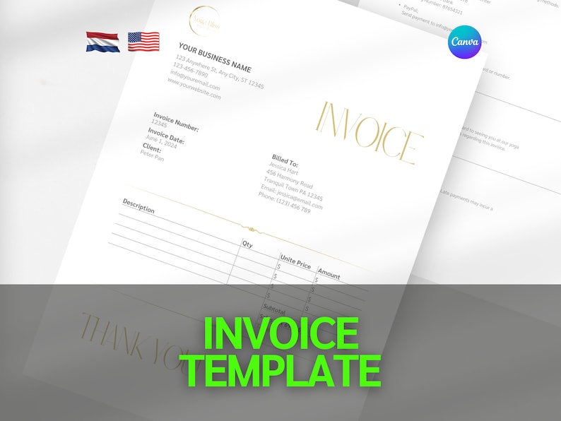 Fully Customizable Canva Invoice Template | Payment Instructions ...
