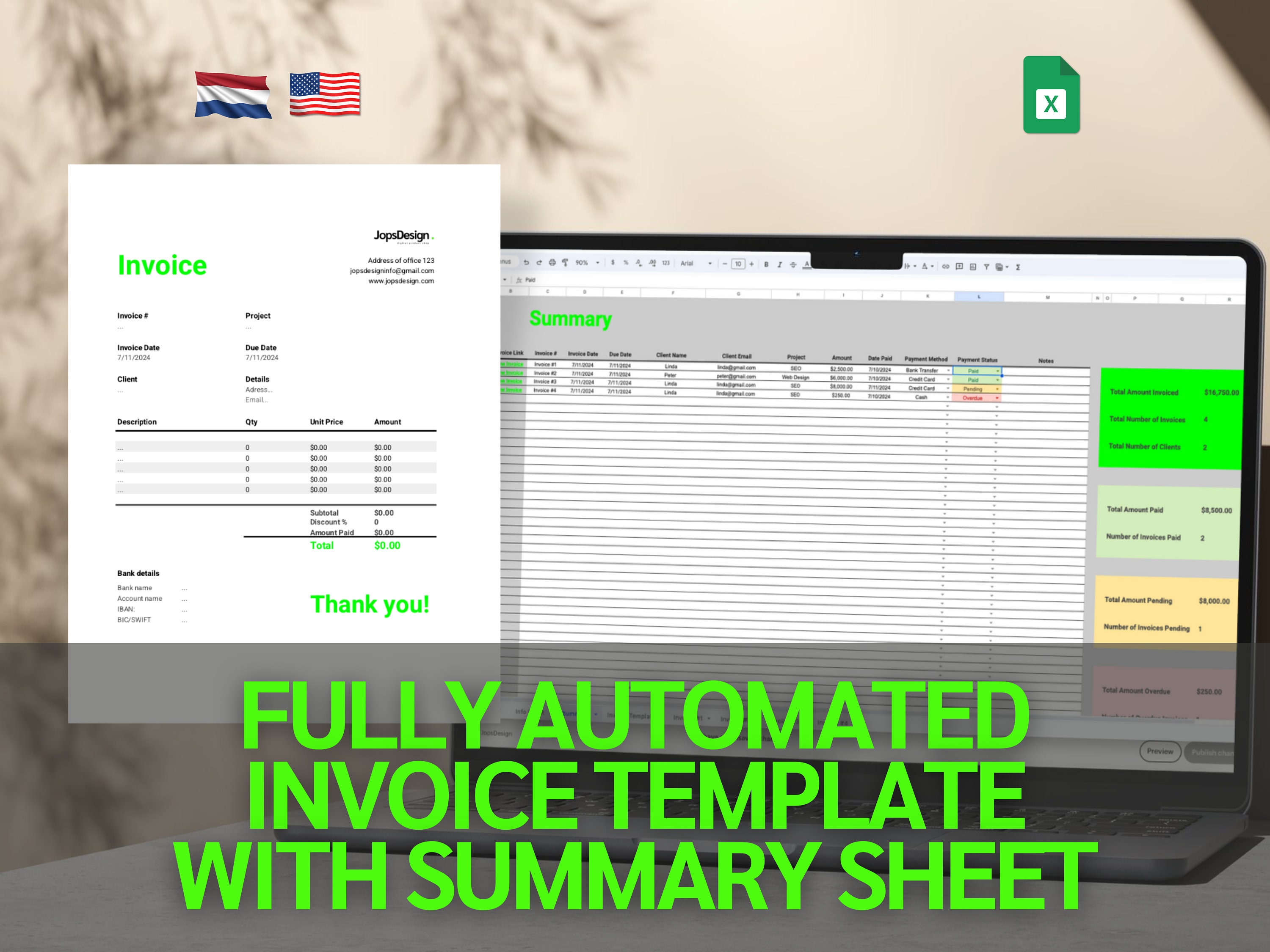 Professional Google Sheets Invoice Template With Automated Summary ...