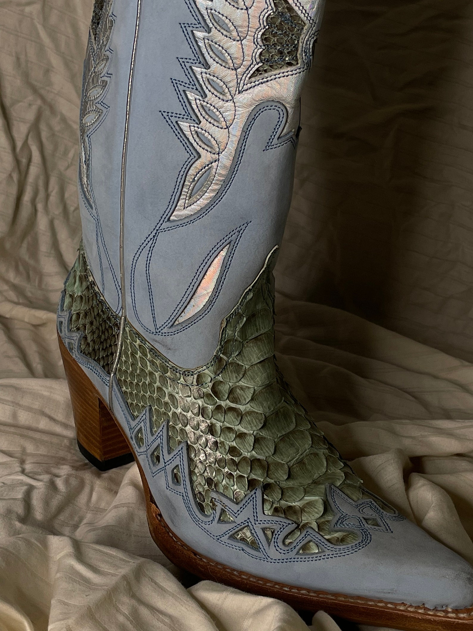 6421 SENDRA Blue Cowboy Boots Nubuck Leather and Python Leather Size 37 ...