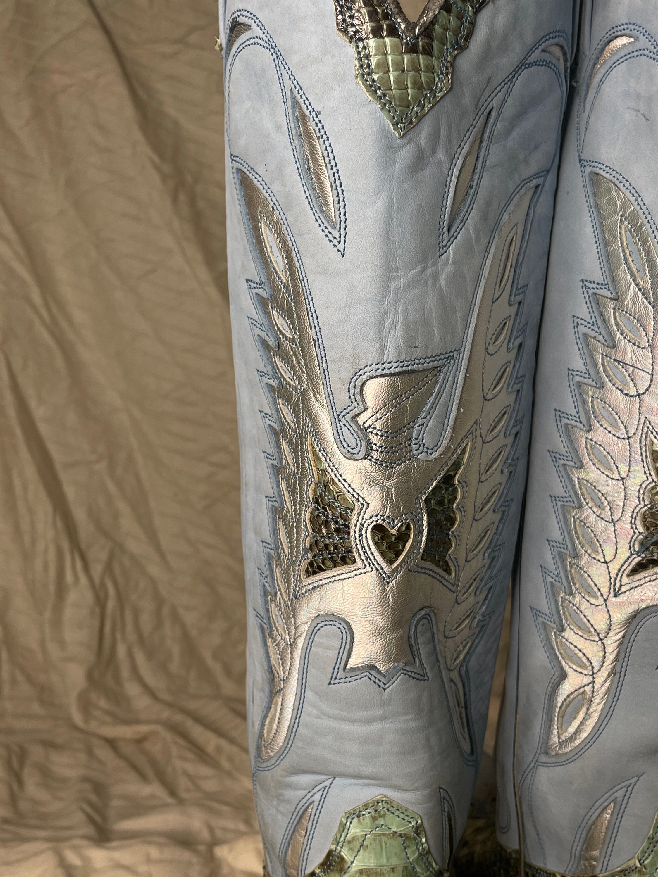 6421 SENDRA Blue Cowboy Boots Nubuck Leather and Python Leather Size 37 ...